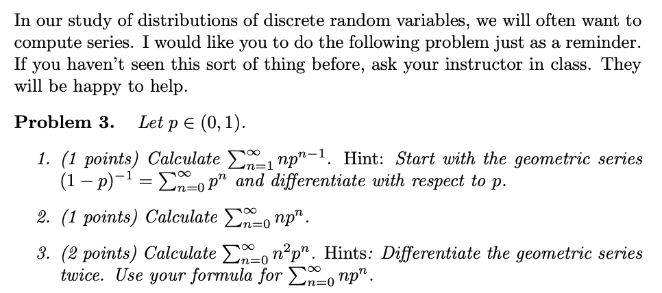 Solved In our study of distributions of discrete random | Chegg.com