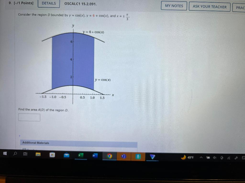 Solved Consider the region D bounded by y=cos(x),y=6+cos(x), | Chegg.com