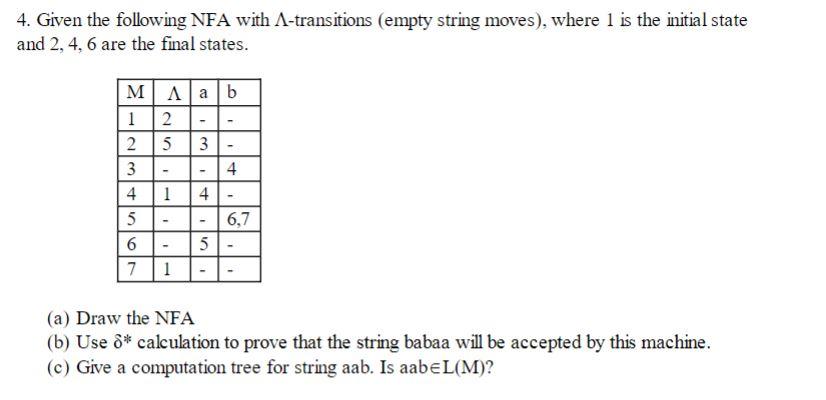 Solved 4. Given the following NFA with Λ-transitions (empty | Chegg.com