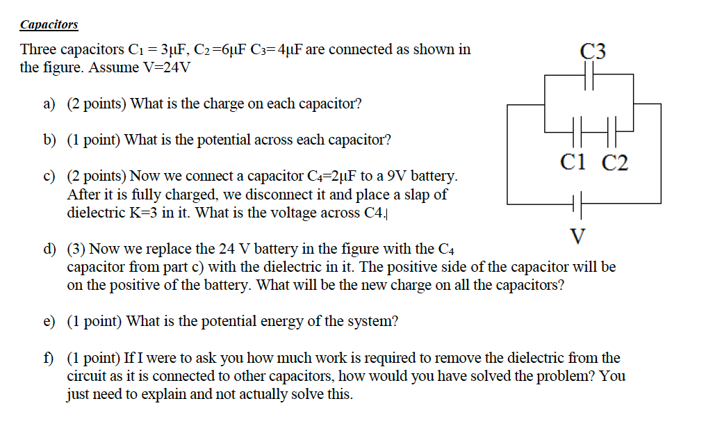 Solved Сарасitors Three capacitors Cı 3F, C2-6F C3 4Fare | Chegg.com