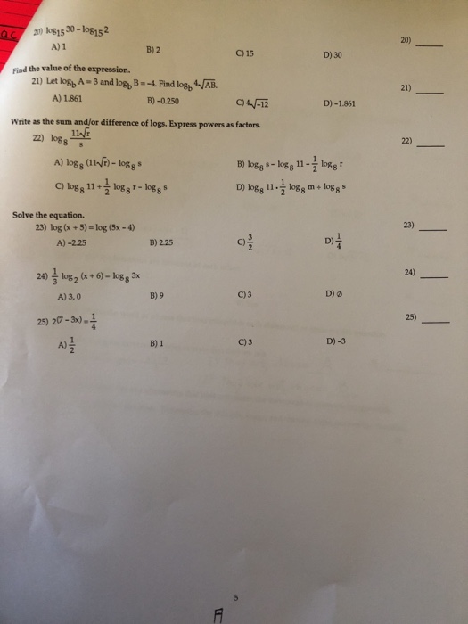 Solved 11) log2 1 A) 0 B) C)2 D) 1 2 12) 12) log 11 VI1 A) | Chegg.com