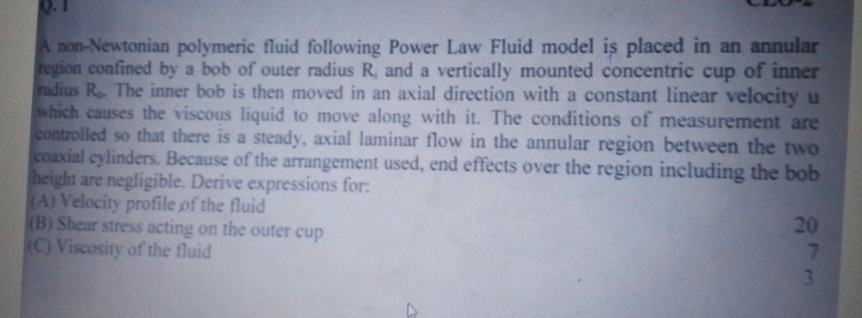 non-Newtonian polymeric fluid following Power Law | Chegg.com