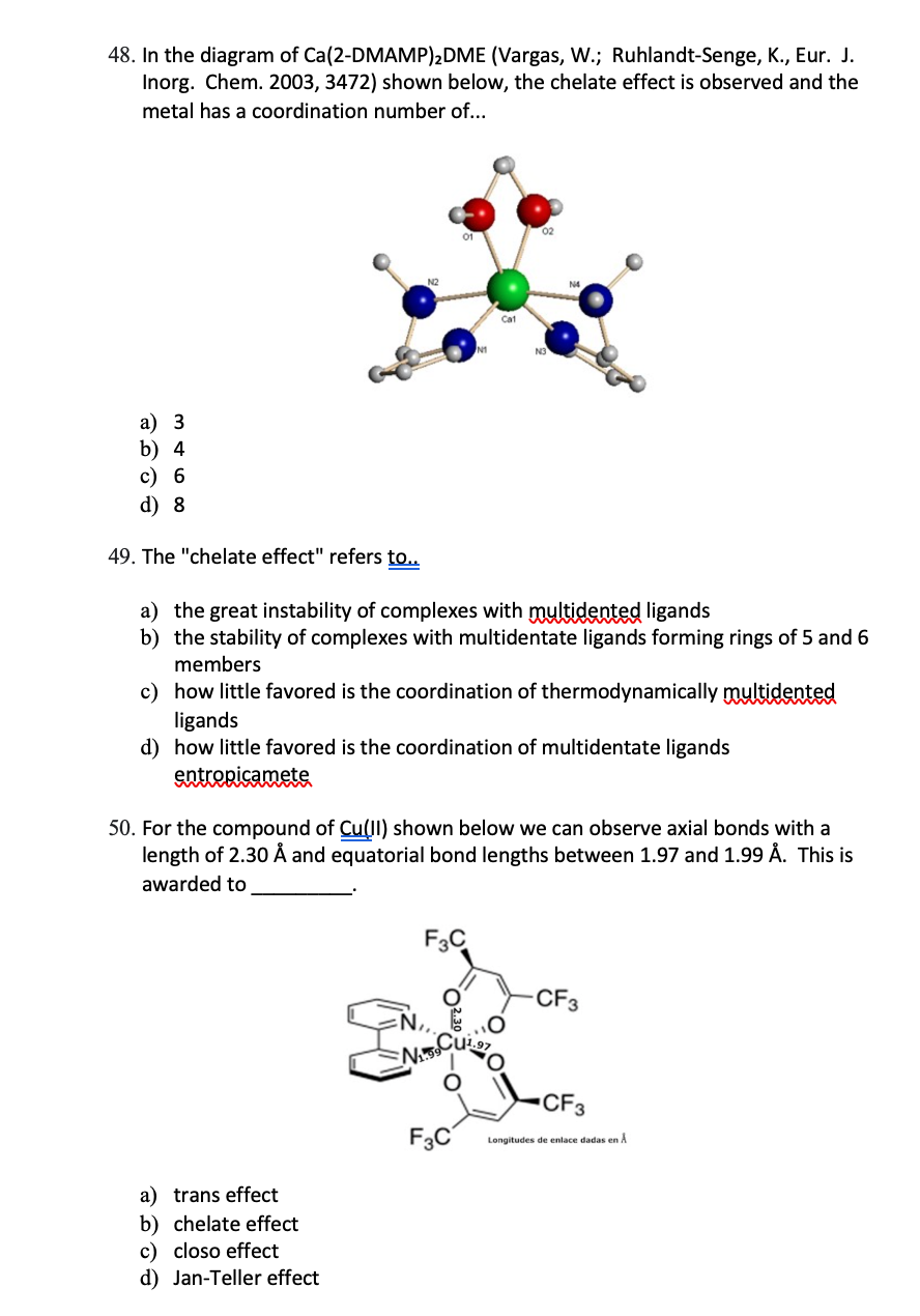 Solved 42. Para[CoCl]³- estimates the splitting energy of | Chegg.com