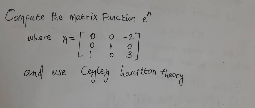 Solved Compute the Matrix Function eAwhere A=[00-2010103]and | Chegg.com