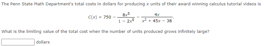 Solved The Penn State Math Department's total costs in | Chegg.com