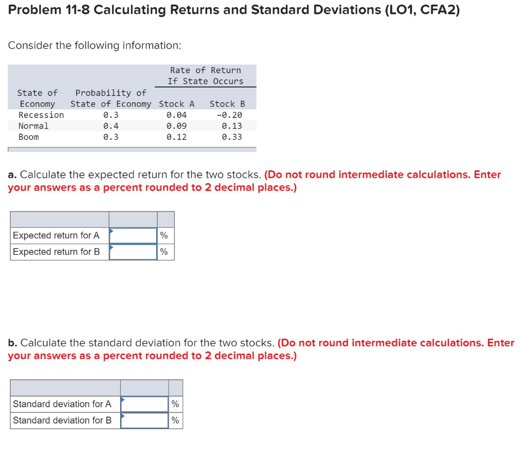 Solved Problem 11-8 Calculating Returns and Standard | Chegg.com