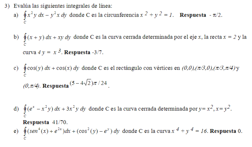 3) Evalúa las siguientes integrales de línea: a) | Chegg.com