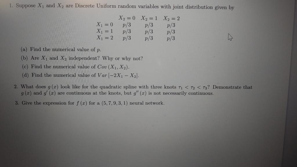 Solved 1. Suppose X₁ and X2 are Discrete Uniform random | Chegg.com