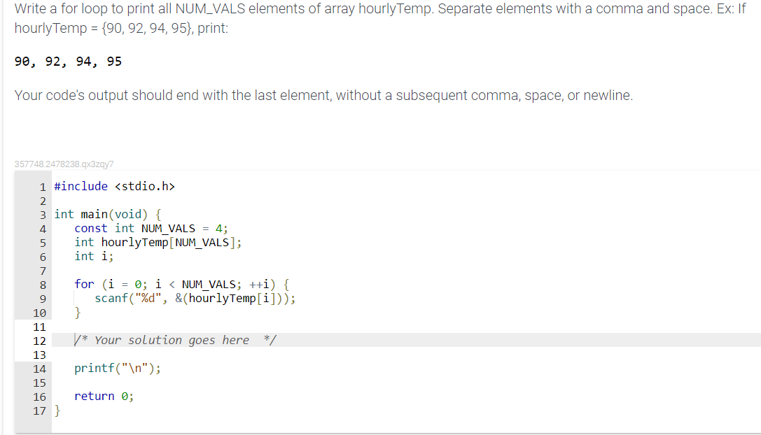 Solved Write a for loop to print all NUM_VALS elements of | Chegg.com