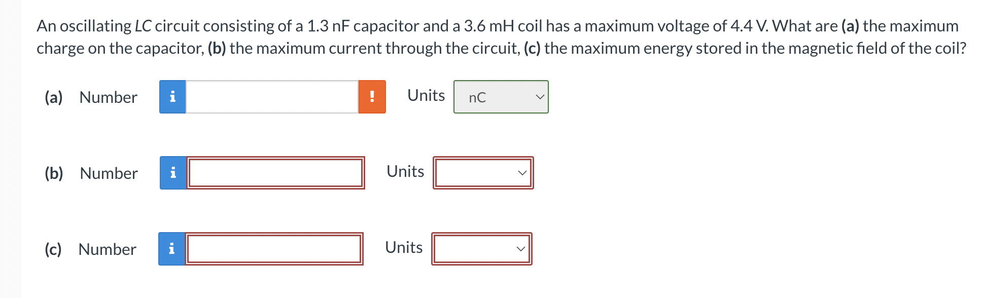 Solved An oscillating LC circuit consisting of a 1.3 nF | Chegg.com