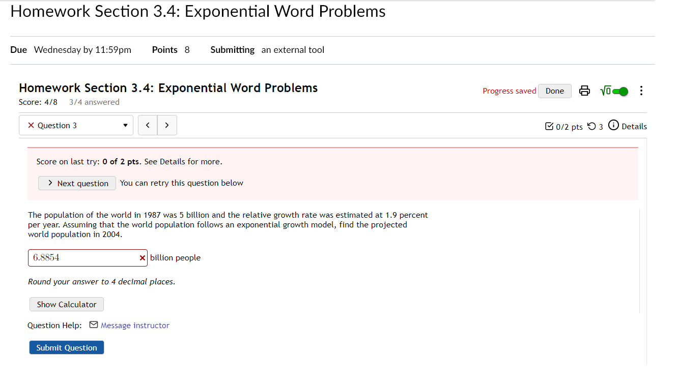 Solved Homework Section 3.4: Exponential Word Problems Due | Chegg.com