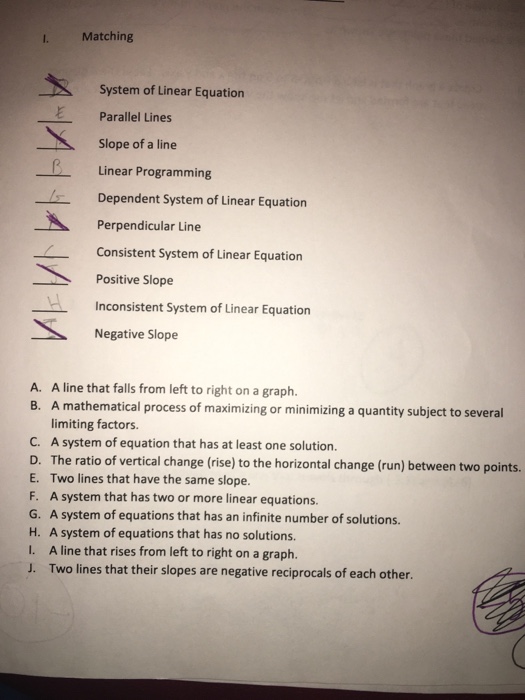 Solved 1. Matching System of Linear Equation Parallel Lines | Chegg.com