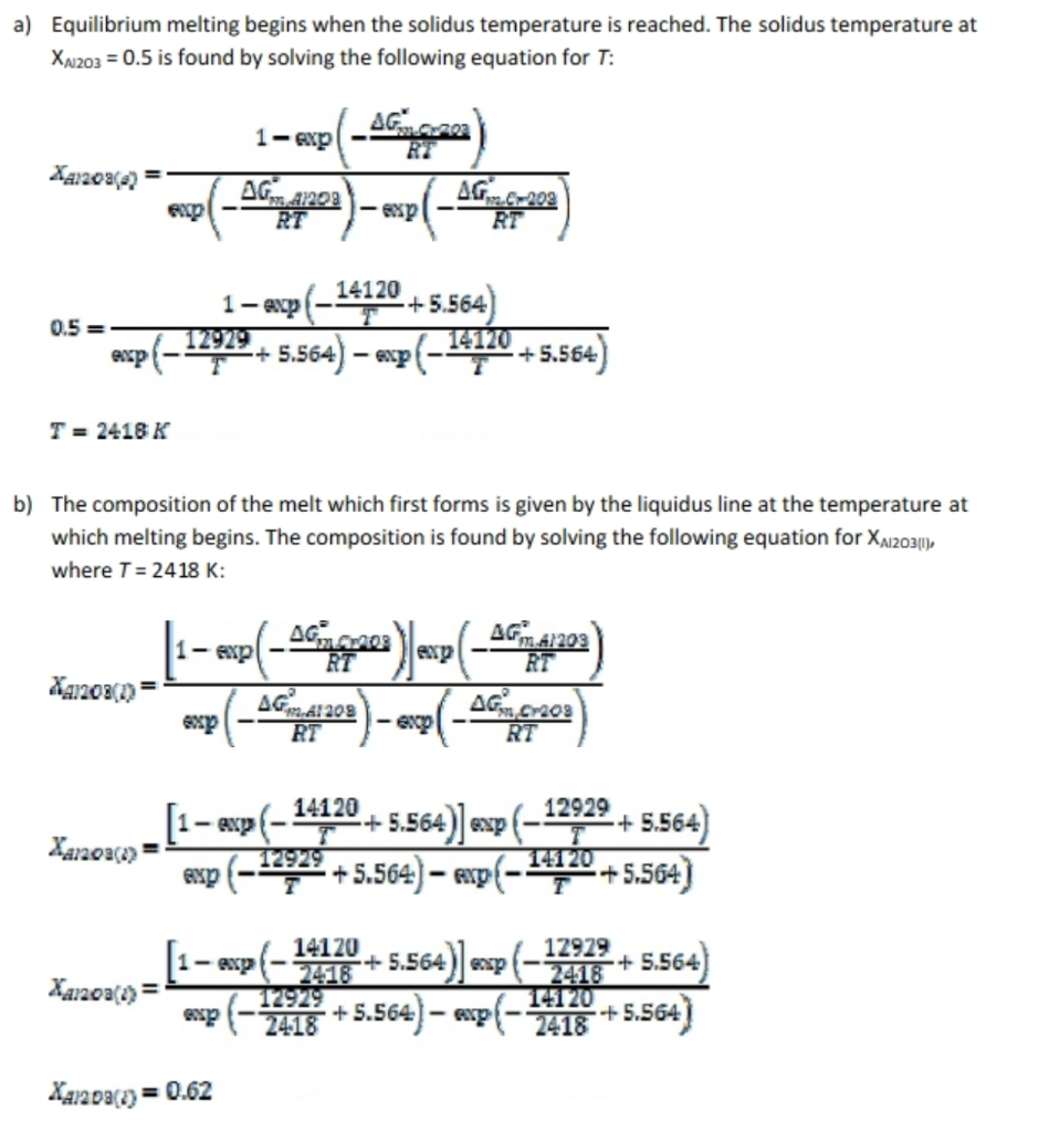 Solved a) Equilibrium melting begins when the solidus | Chegg.com