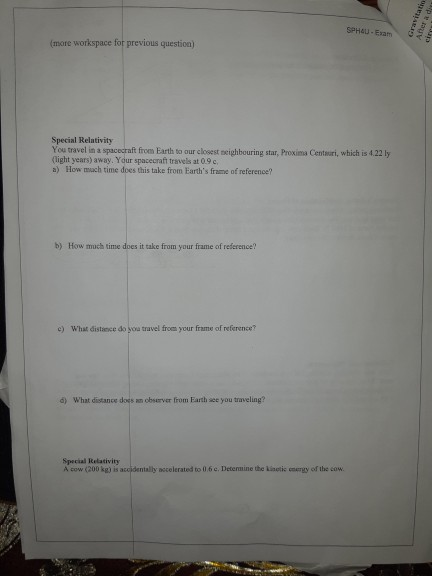 Solved SPH4U-Exam (more workspace for previous question | Chegg.com