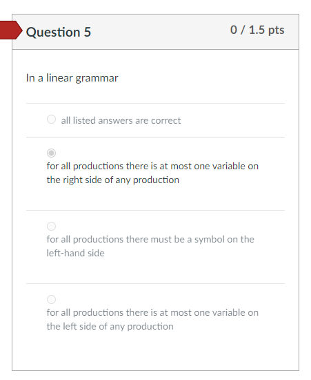Solved In a linear grammar all listed answers are correct | Chegg.com