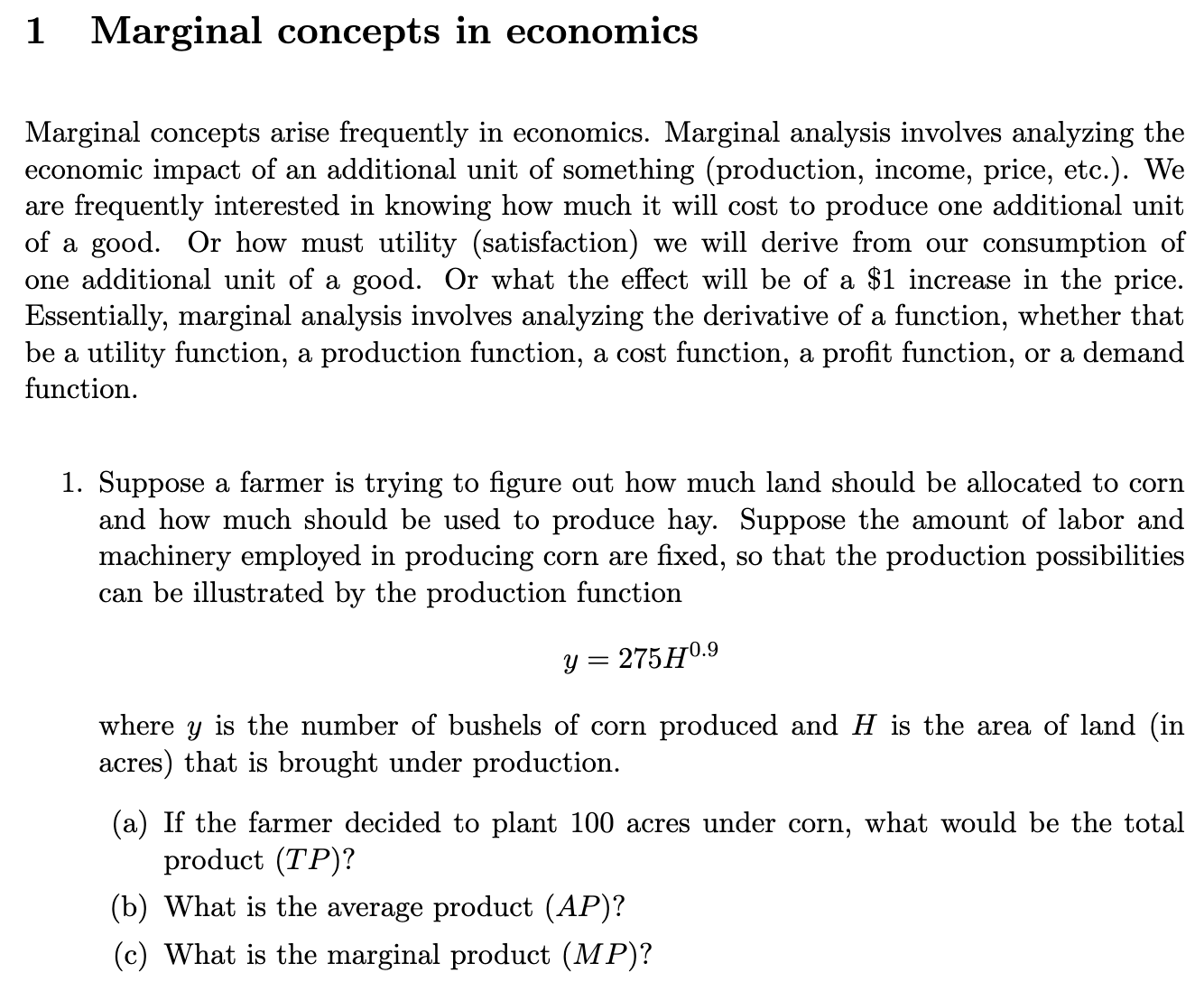 Solved 1 Marginal concepts in economics Marginal concepts | Chegg.com