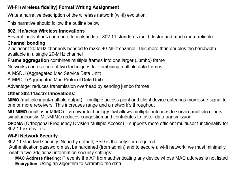Solved Wi-Fi (wireless fidelity) Formal Writing Assignment | Chegg.com