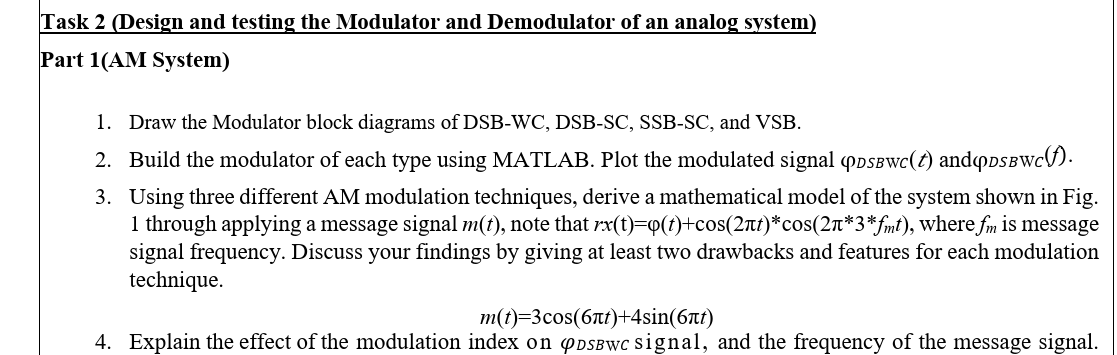 Solved ask 2 (Design and testing the Modulator and | Chegg.com