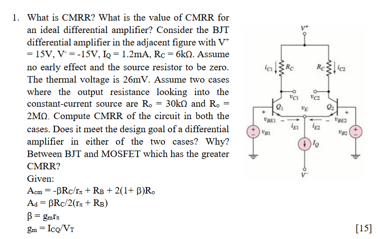 Solved What is CMRR? What is the value of CMRR for an ideal | Chegg.com