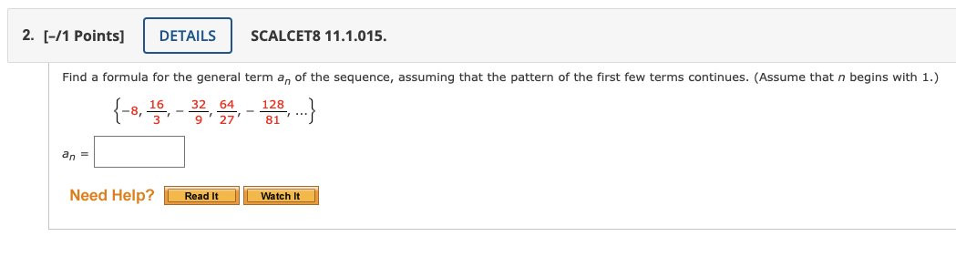 Solved 2. [-/1 Points) DETAILS SCALCET8 11.1.015. Find a | Chegg.com