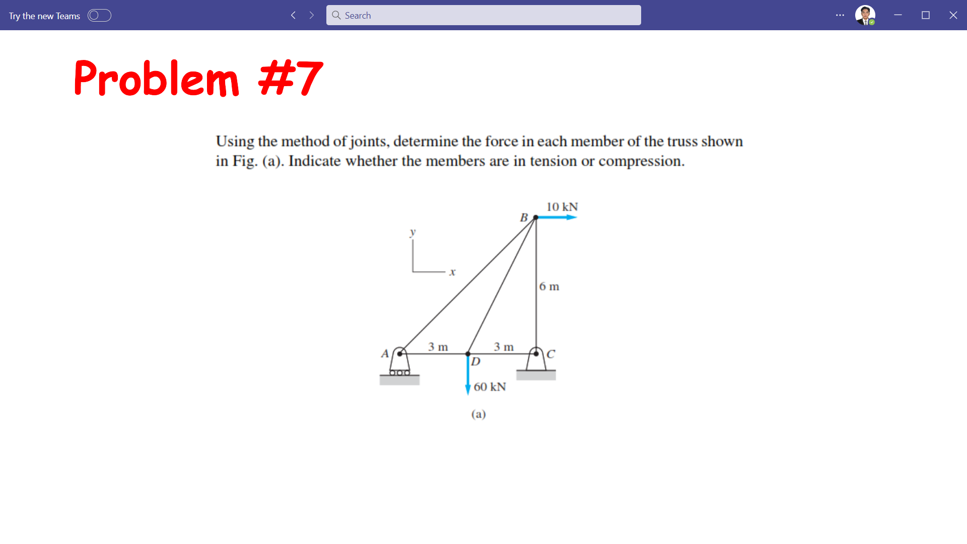 Solved Problem #7Using the method of joints, determine the | Chegg.com