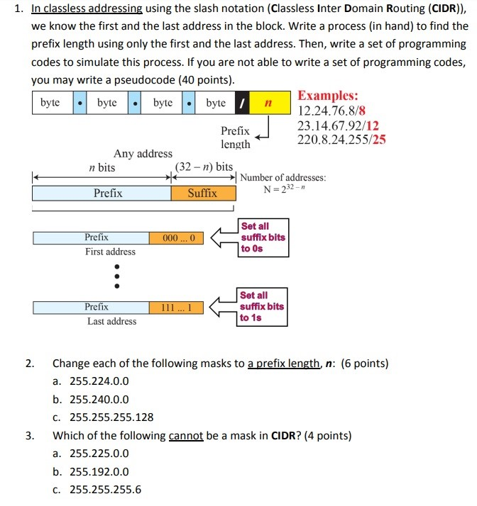 Solved 1. In classless addressing using the slash notation | Chegg.com Solved 1. In classless addressing using the slash notation | Chegg.com