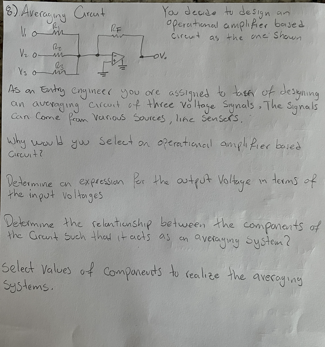 Solved 8.) ﻿Average.Circuit You decide to design | Chegg.com