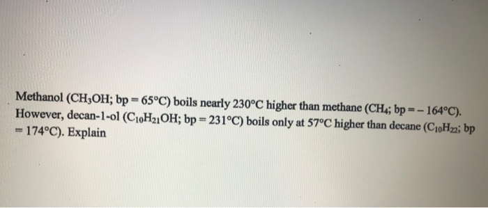 Solved Methanol (CH3OH, bp-65°C) boils nearly 230°C higher | Chegg.com