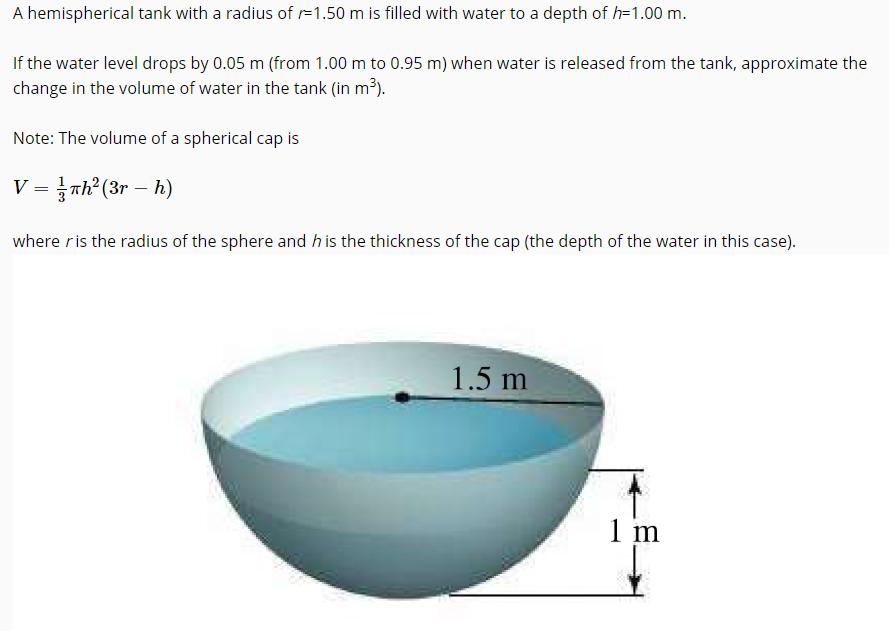 Solved A hemispherical tank with a radius of r=1.50 m is | Chegg.com