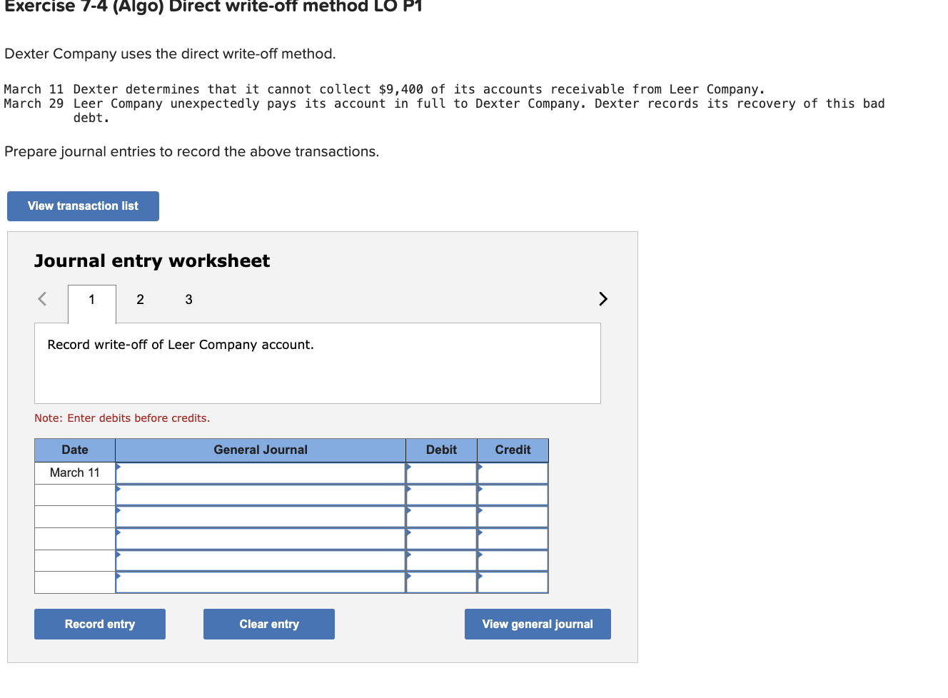 Solved Exercise 7-4 (Algo) ﻿Direct write-off method LO | Chegg.com