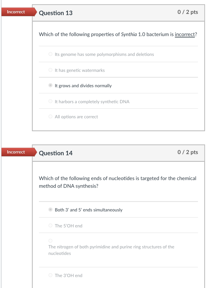 Solved Incorrect Question 13 0/2 pts Which of the following | Chegg.com