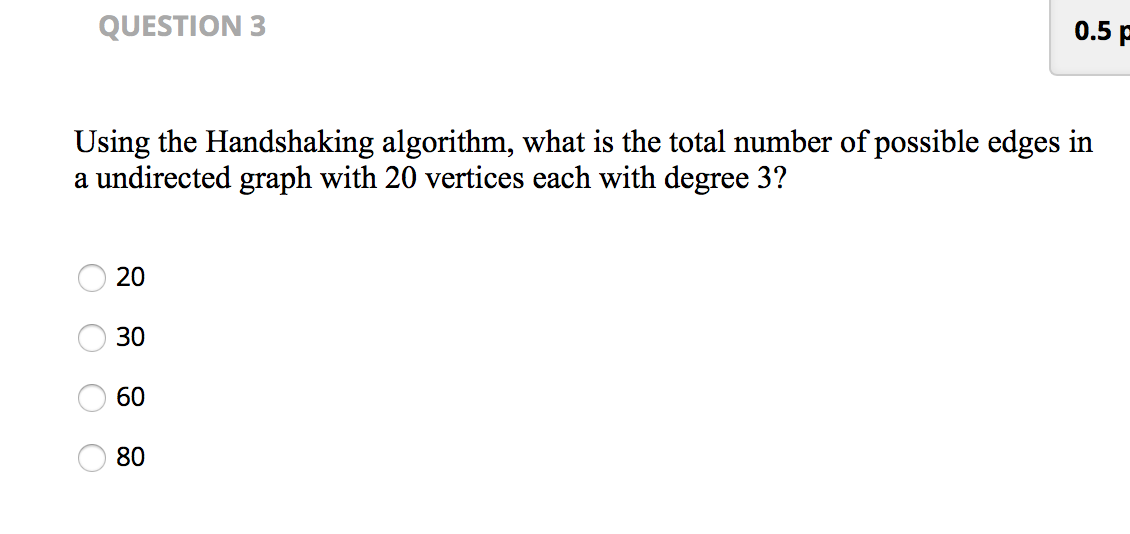 Solved QUESTION 3 0.5 P Using the Handshaking algorithm, | Chegg.com