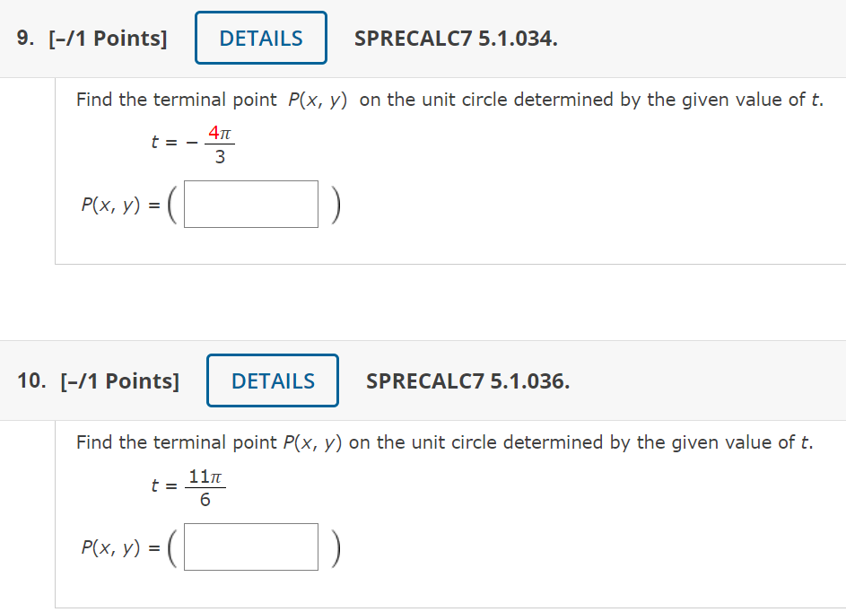 Solved 9. [-/1 Points ] SPRECALC7 5.1.034. Find the terminal | Chegg.com