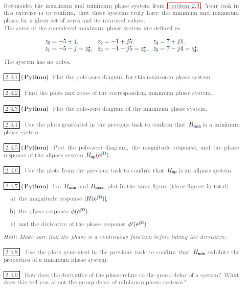 Reconsider the maximum and minimum phase system | Chegg.com