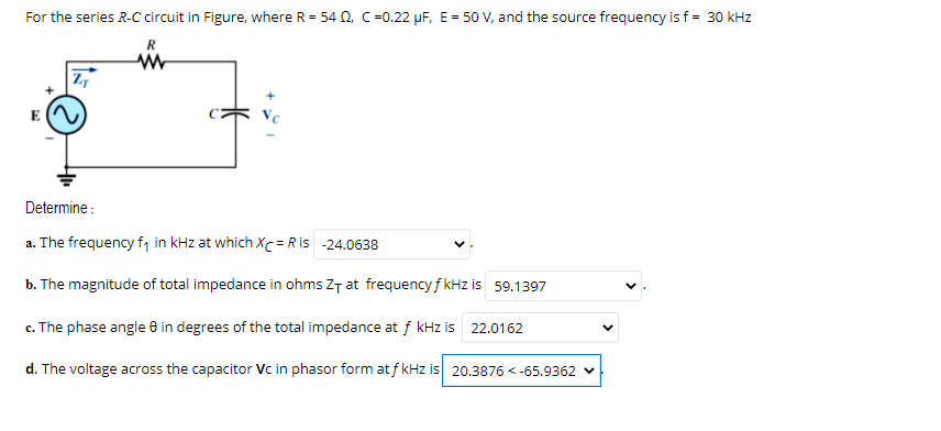 Solved For the series R-C circuit in Figure, where R = 54, C | Chegg.com