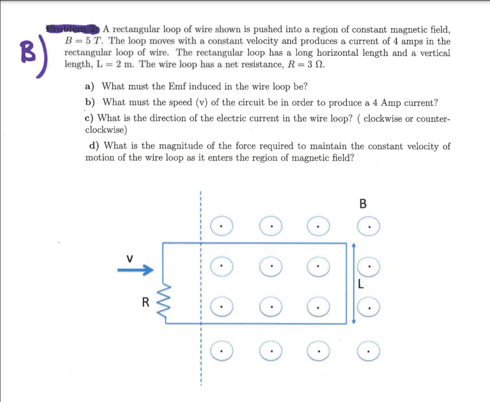 Solved B oblem A rectangular loop of wire shown is pushed | Chegg.com