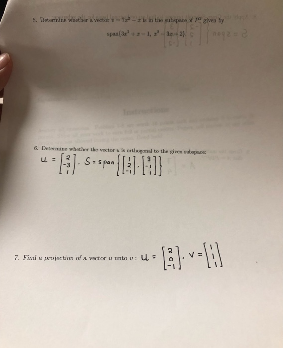 Solved 5. Determine whether a vector v= r is in the subspace | Chegg.com