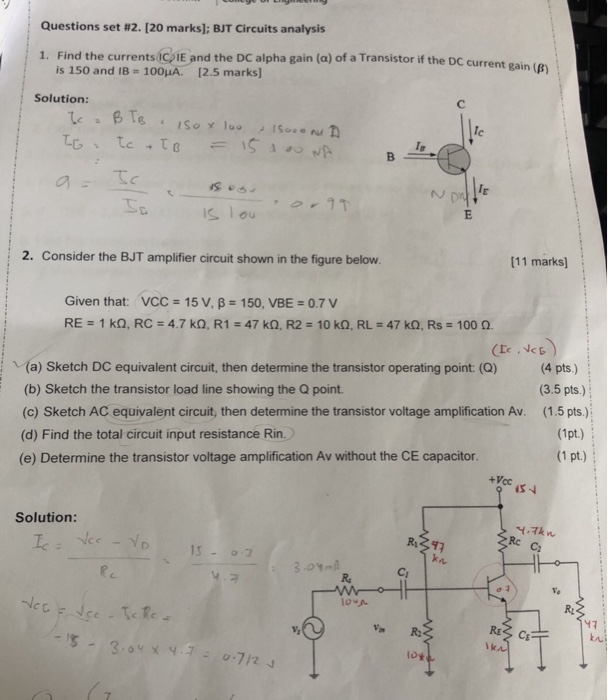 Solved Questions set #2. [20 marks]: BJT Circuits analysis | Chegg.com