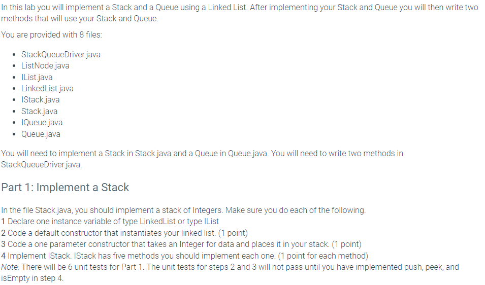 . In this lab you will implement a Stack and a Queue | Chegg.com