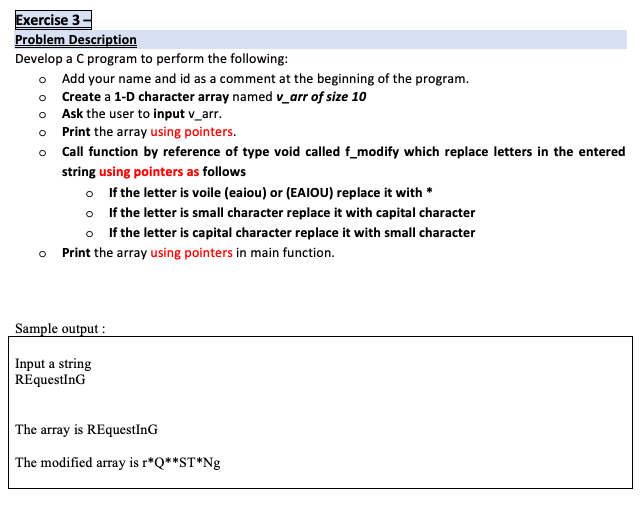 Solved Exercise 3 Problem Description Develop a C program to | Chegg.com