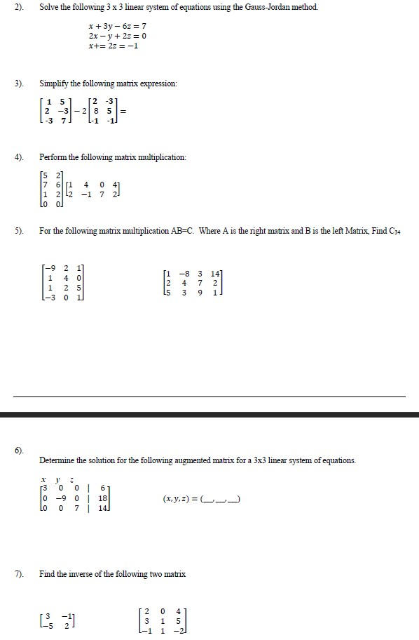 Solved 2). Solve the following 3 x 3 linear system of | Chegg.com