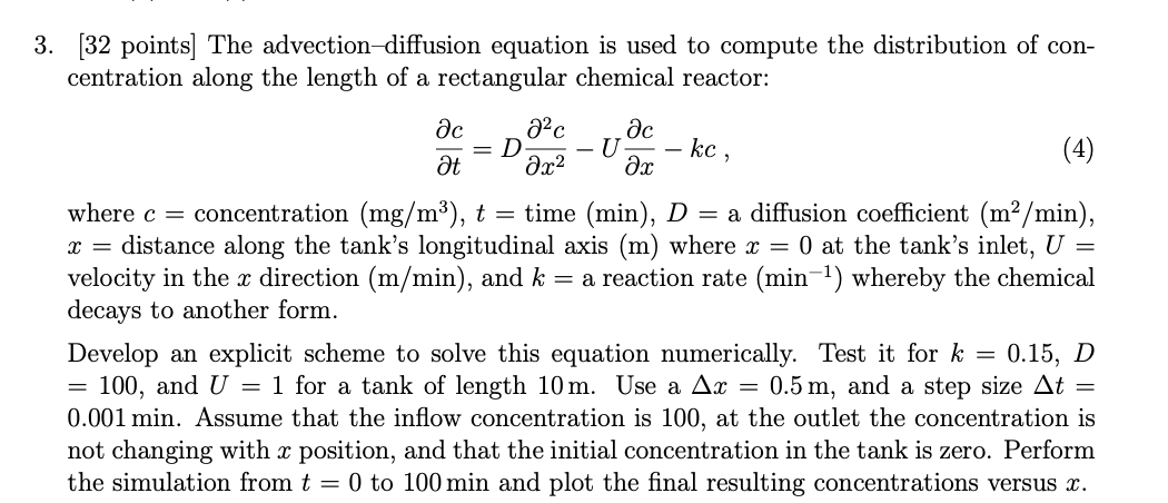 Solved 3. [32 points) The advection-diffusion equation is | Chegg.com