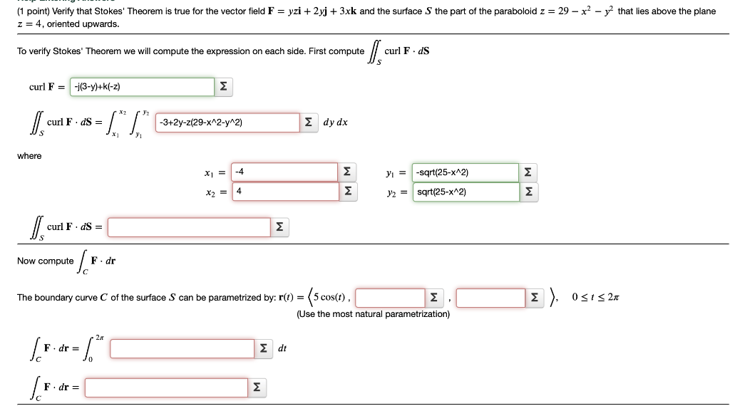 Solved (1 point) Verify that Stokes' Theorem is true for the | Chegg.com