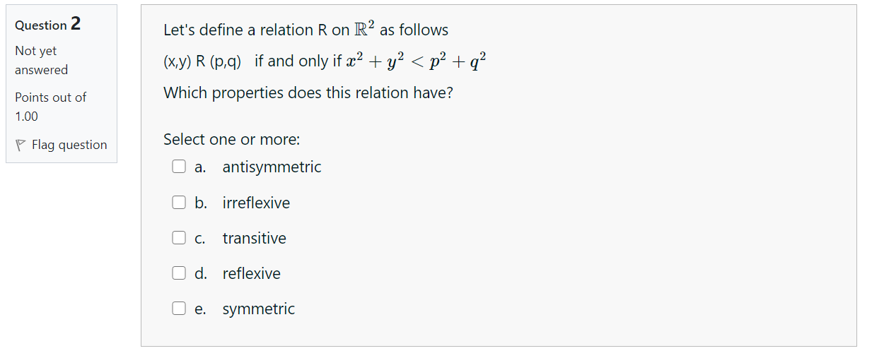 Solved Question 2 Not yet answered Let's define a relation | Chegg.com