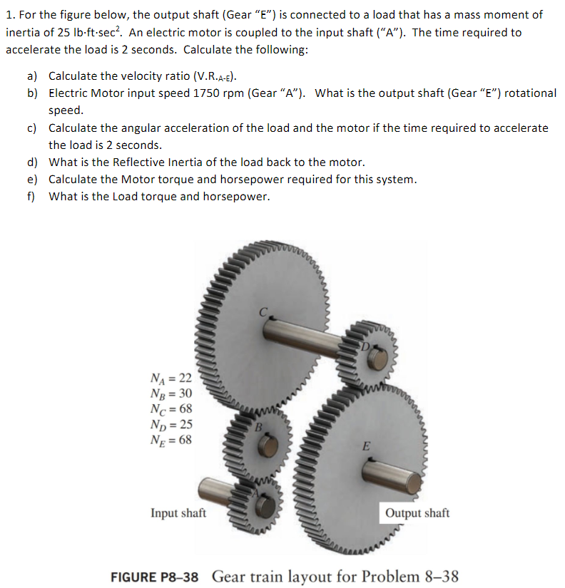 Solved 1. For the figure below, the output shaft (Gear " E | Chegg.com