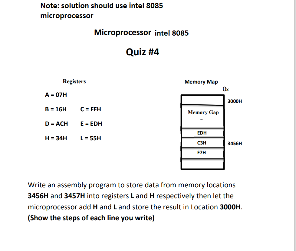 Note: solution should use intel 8085 microprocessor | Chegg.com