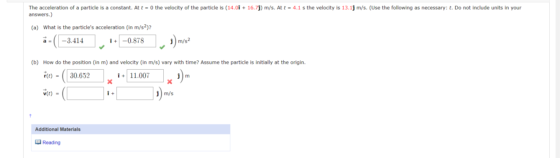 Solved answers.) (a) What is the particle's acceleration (in | Chegg.com