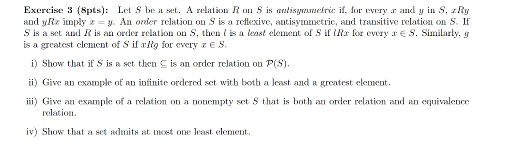 Solved Exercise 3 (8pts): Let S be a set. A relation R on S | Chegg.com Solved Exercise 3 (8pts): Let S be a set. A relation R on S | Chegg.com