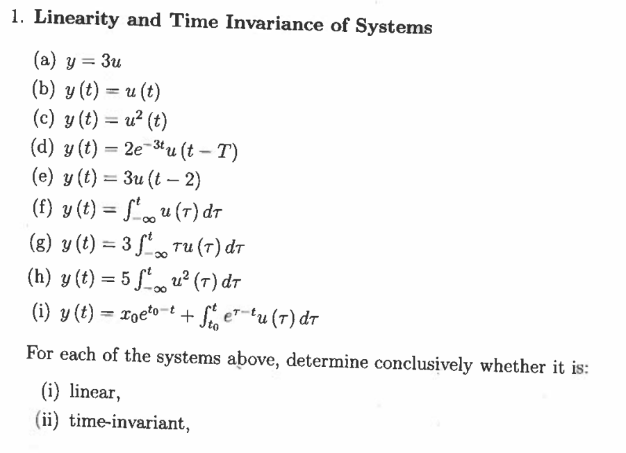 Linearity and Time Invariance of | Chegg.com