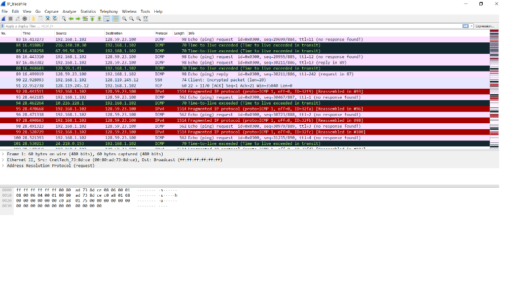 Solved 1. a. In Wireshark, for packet 92, what information | Chegg.com